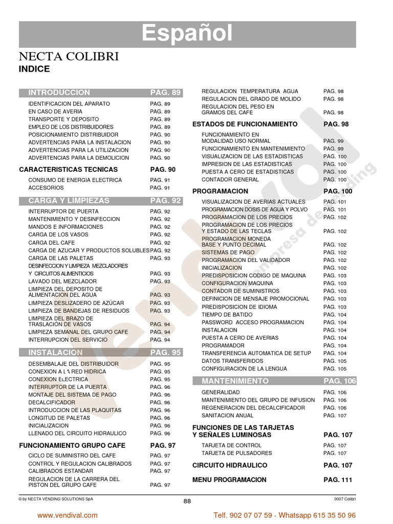 Manual Necta Colibri | PDF