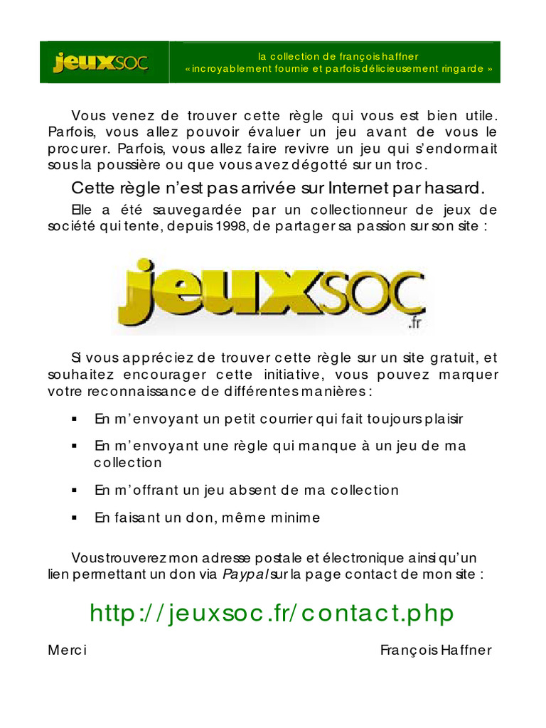 Règles du jeu Haute Société de Knizia | PDF
