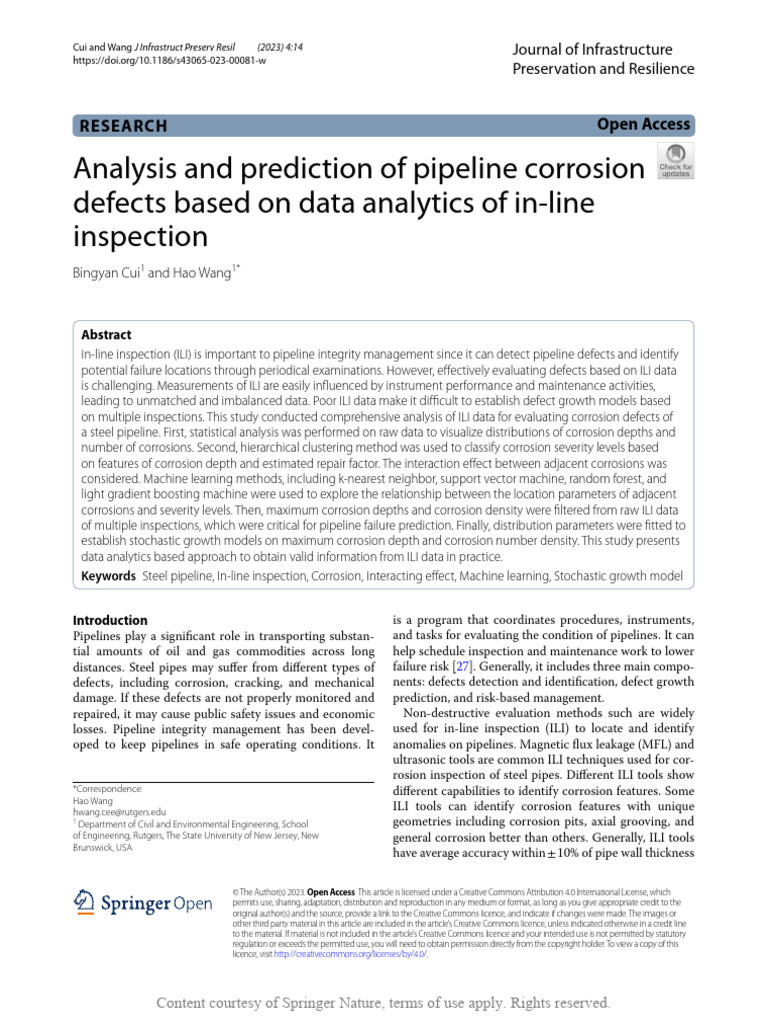 Analysis and Prediction of Pipeline Corrosion Defects Based On Data ...