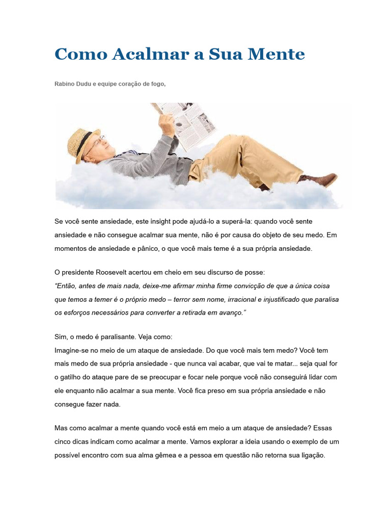 Como Acalmar A Sua Mente | PDF | Ansiedade | Mente