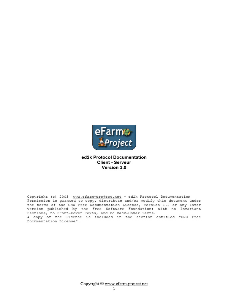 eFarm project - ed2k Protocol Documentation Client - Serveur Version 3. ...