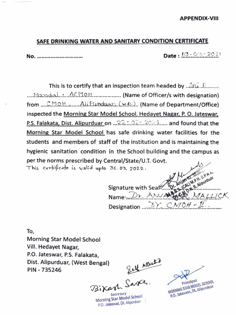 Safe Drinking and Sanitation Certificate | PDF | Water Supply ...