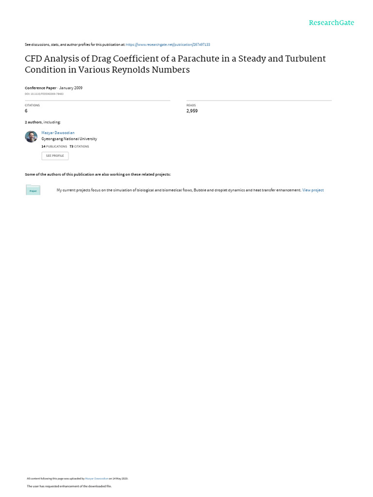 Cfd Analysis Parachute Pdf Fluid Dynamics Reynolds Number