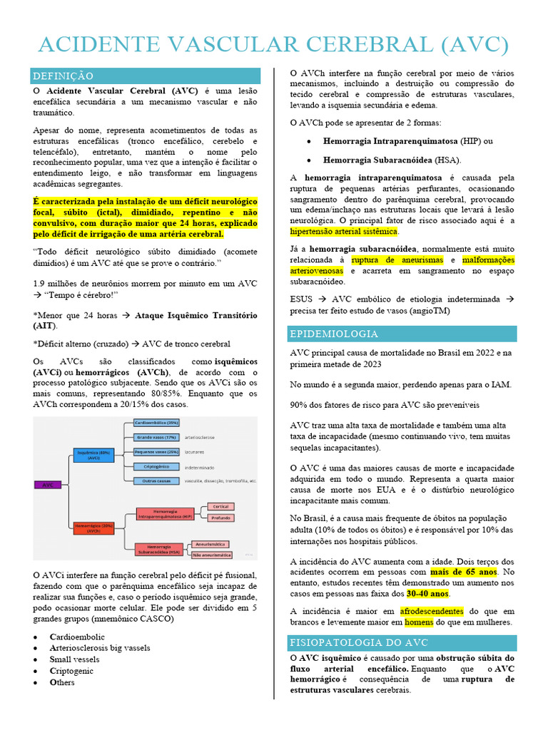 Acidente Vascular Cerebral | PDF | AVC | Isquemia