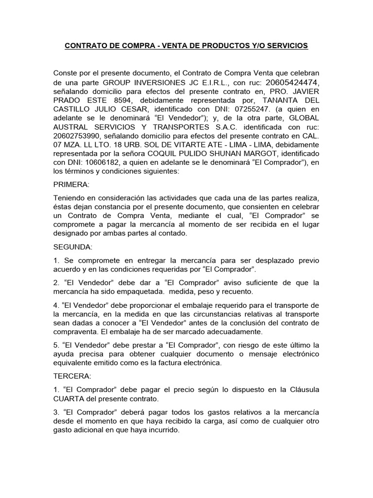 Contrato de Compra Group Inversiones JC | PDF