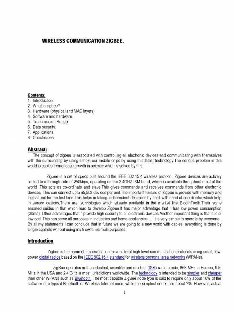 Zigbee Wireless COmmunication | PDF