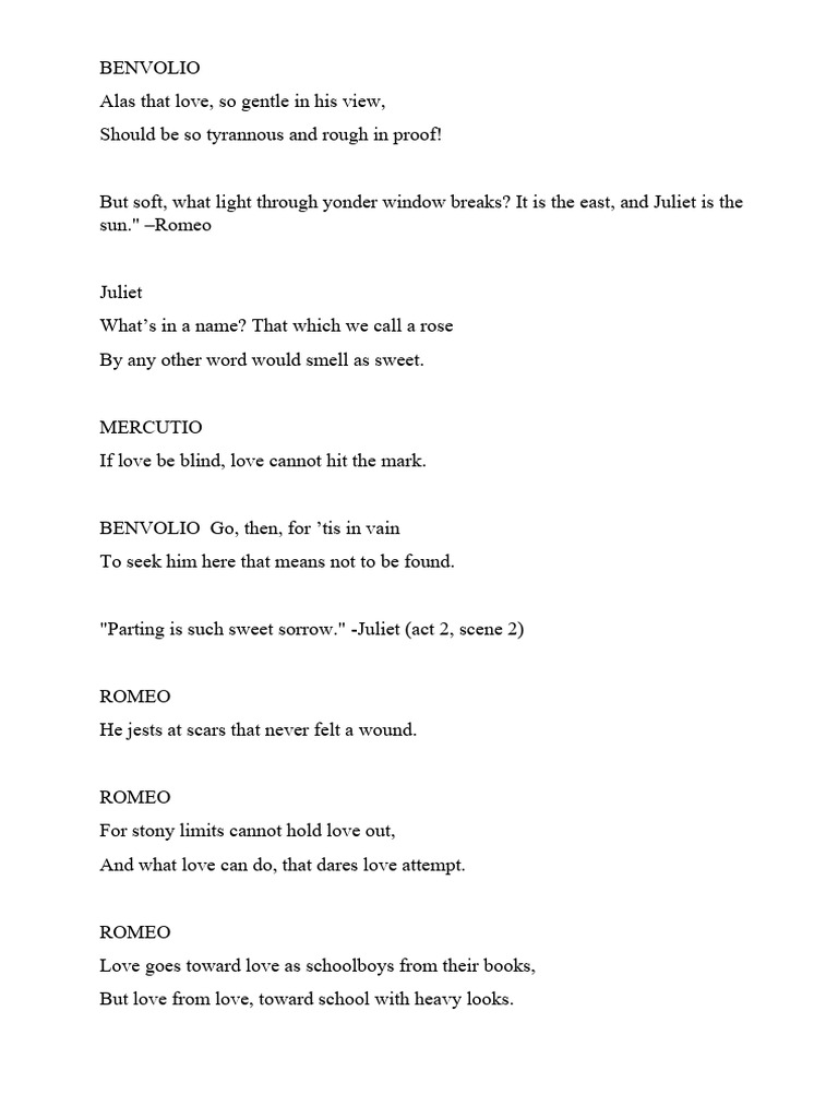 Romeo and Juliet Quotes | PDF | Poetry | General Fiction