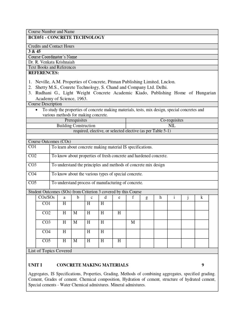 Concrete Technology Course Overview | PDF