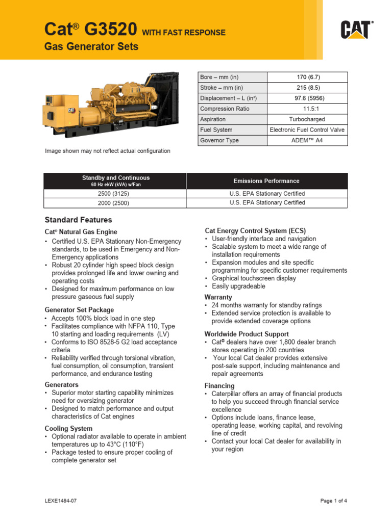 Cat G3520: Gas Generator Sets | PDF | Technology & Engineering