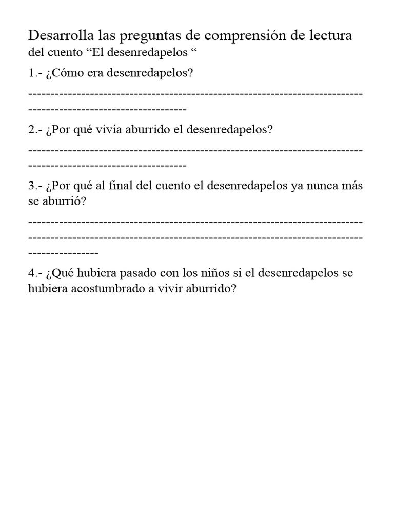 Preguntas de comprensión: El desenredapelos | PDF