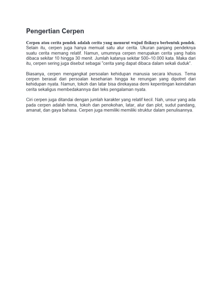 Pengertian Cerpen: Cerpen Atau Cerita Pendek Adalah Cerita Yang Menurut Wujud Fisiknya Berbentuk ...