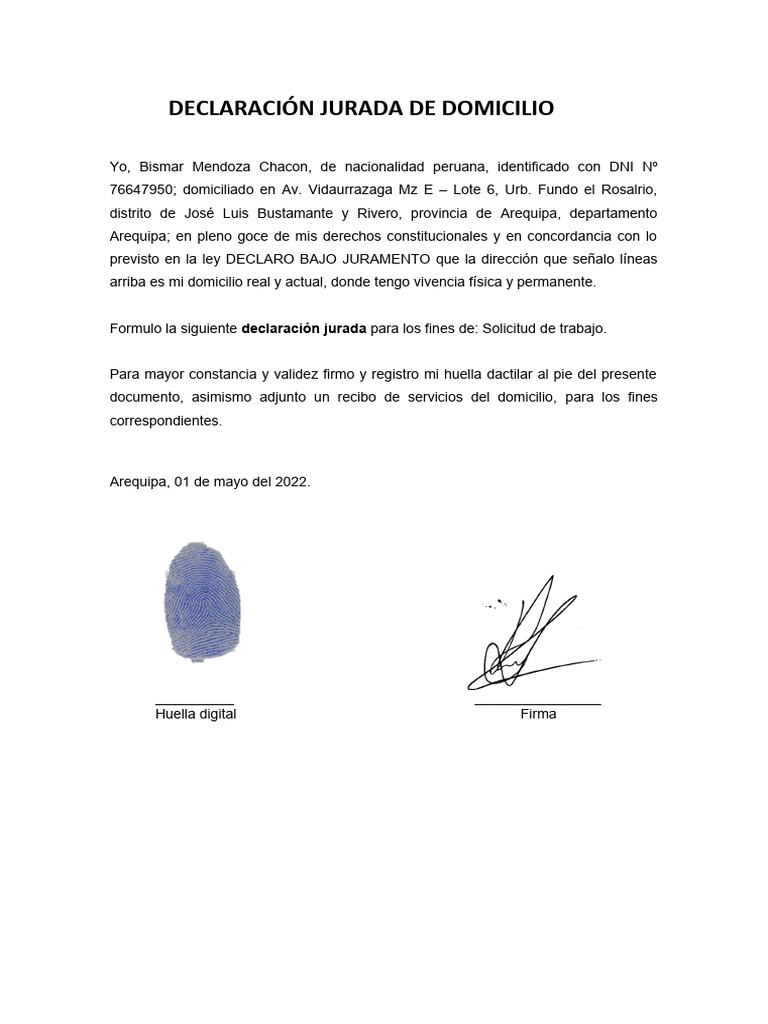 Declaración Jurada de Domicilio | PDF