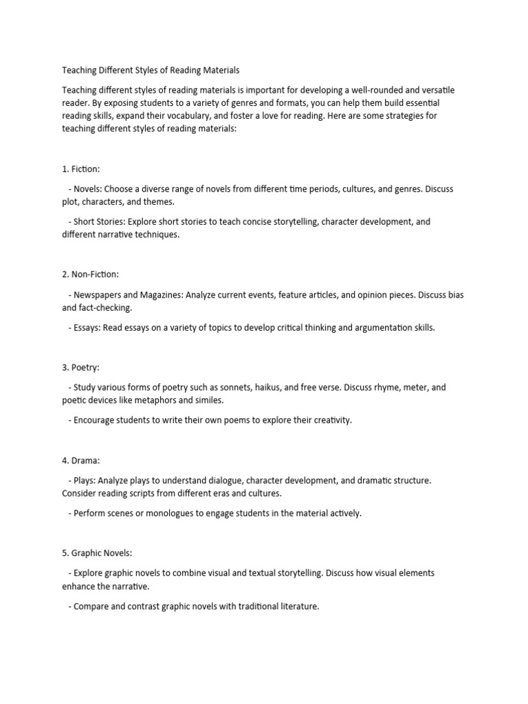 Teaching Diverse Reading Materials | PDF | Reading Comprehension | Poetry