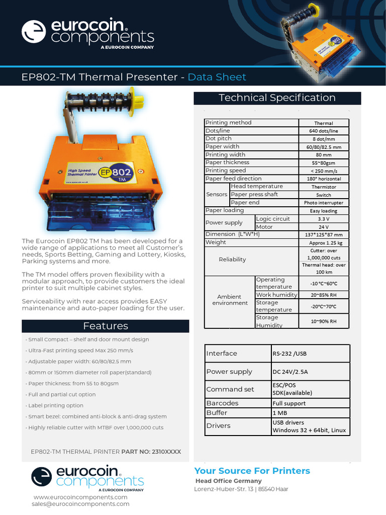 EP802 TM Data Sheet 2019 | PDF | Industrial Processes | Printing