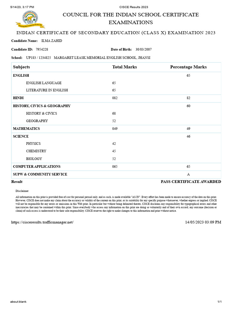 CISCE Results 2023 | PDF