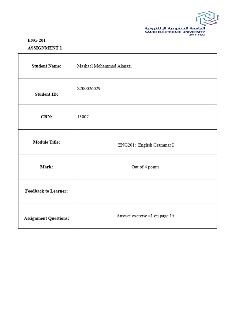 ENG201 Assignment 1 | PDF