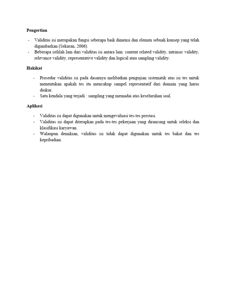 Pengertian Validitas Isi dalam Tes | PDF
