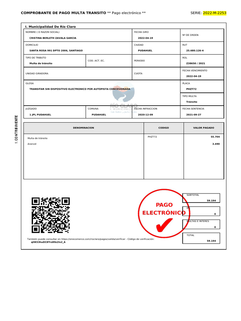 Comprobante Multa 30774872 | PDF