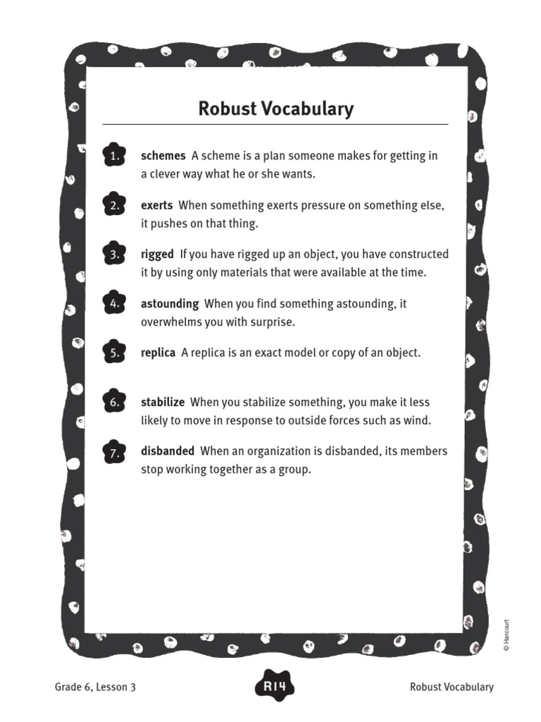 Grade 6 Vocabulary Lesson 3 Guide | PDF