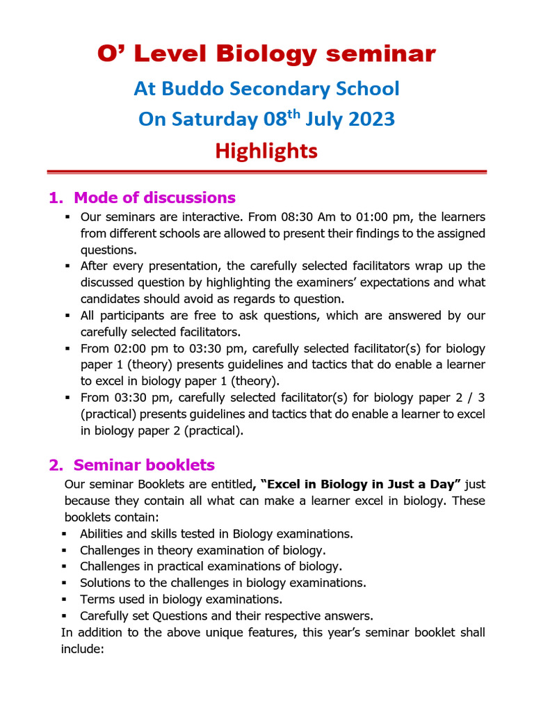 Buddo S.S Bio Seminar 2023 - Highlights | Download Free PDF ...