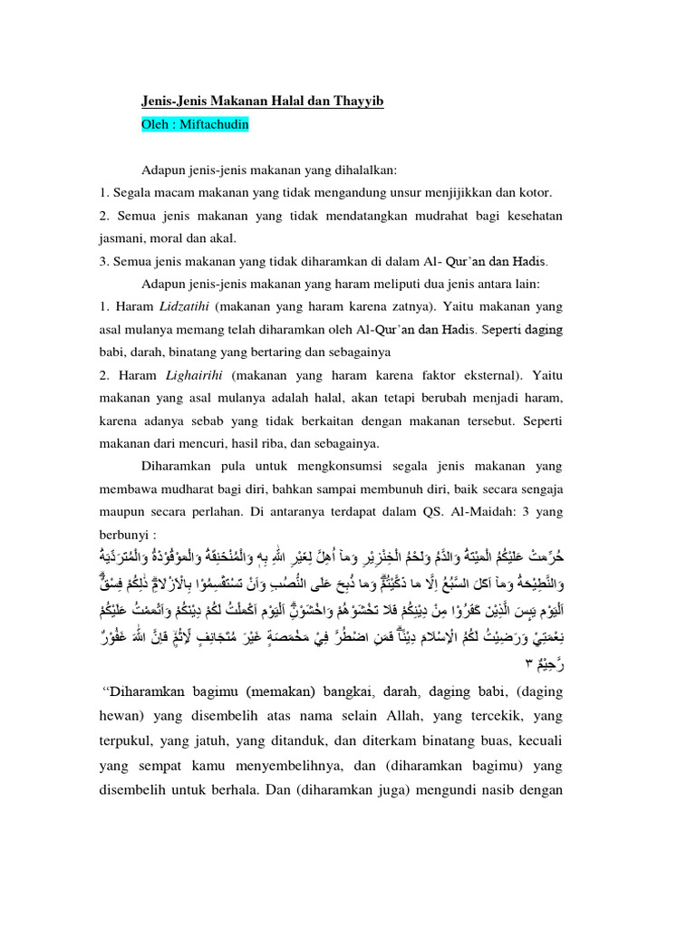 7. Jenis-Jenis Makanan Halal dan Thayyib | PDF