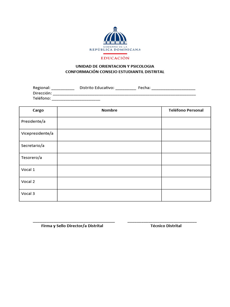 Ficha para El Consejo Estudiantil Distrital y Regional | PDF