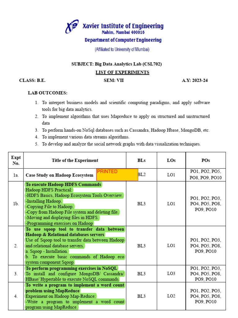 (Final) BDAL EXP LIST 2023-24 | PDF | Apache Hadoop | Apache Spark