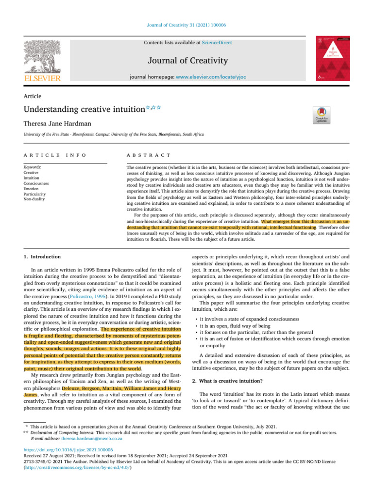 Understanding Creative Intuition | PDF | Intuition | Thought