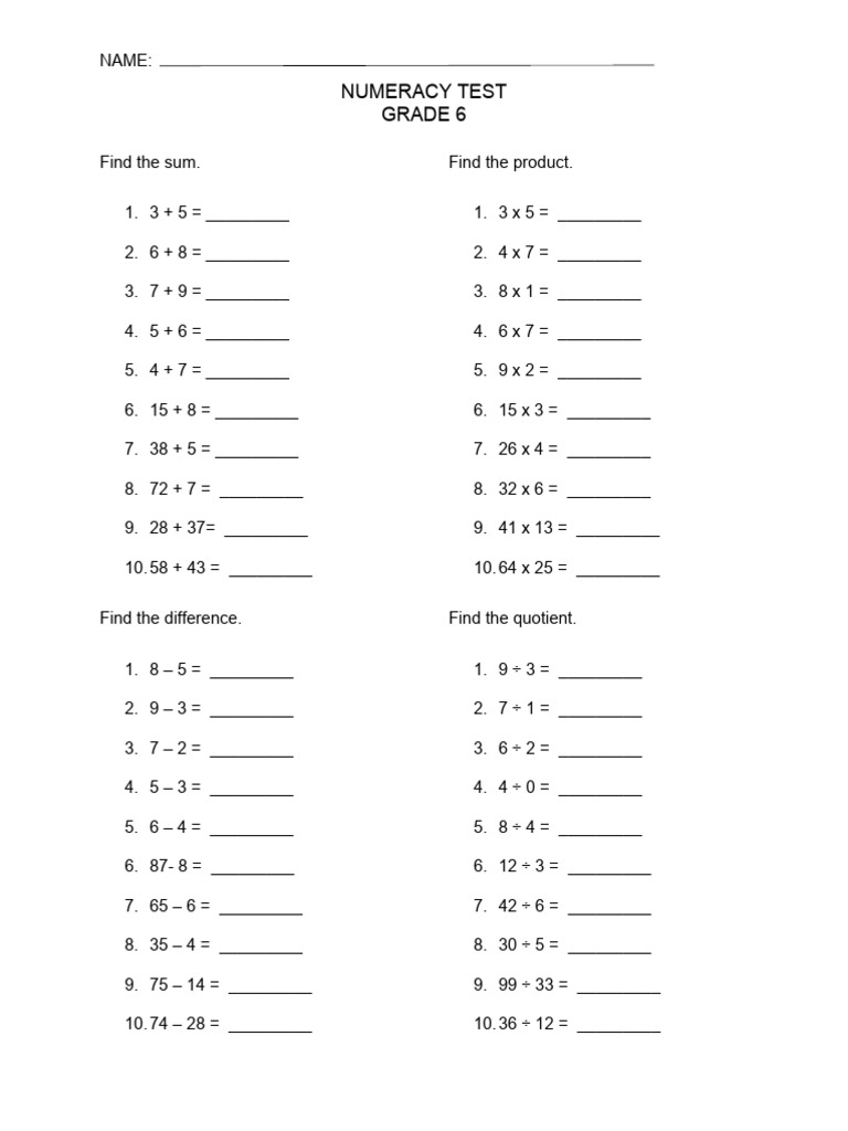 numeracy-test-grade-6-pdf