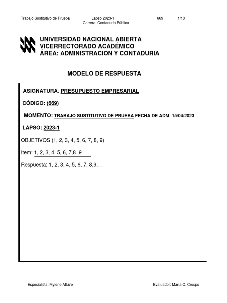 669 2023-1 TSP Modelo Resp. | PDF