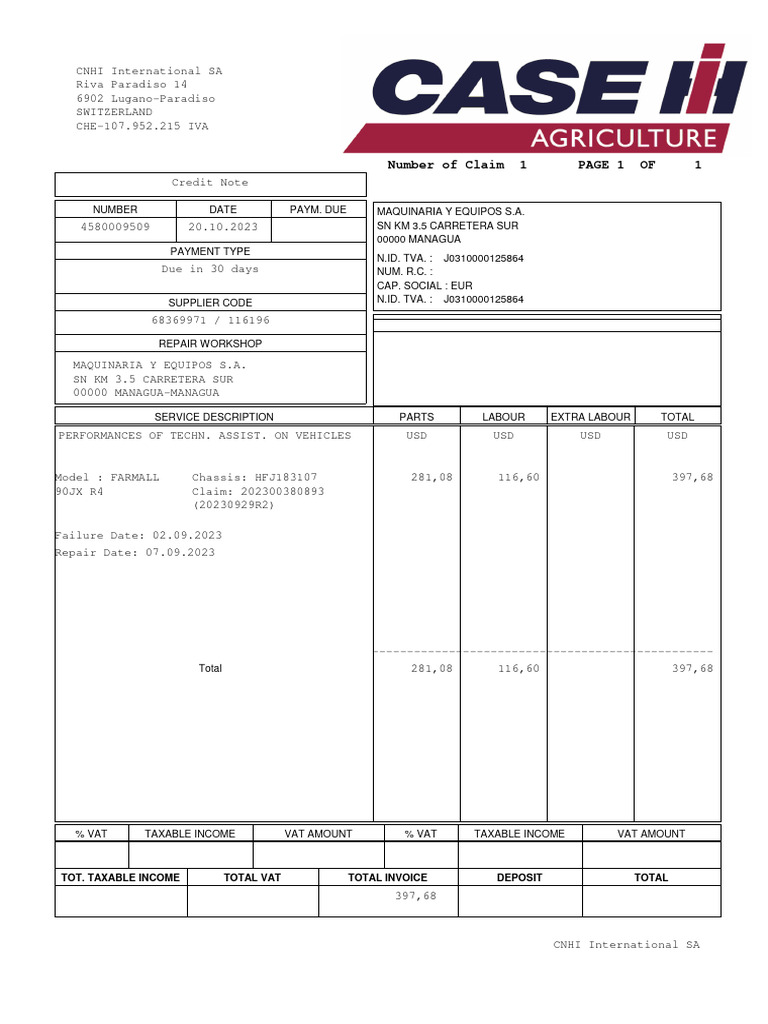 Page 1 of 1 Number of Claim 1: Tot. Taxable Income Total Vat Total ...