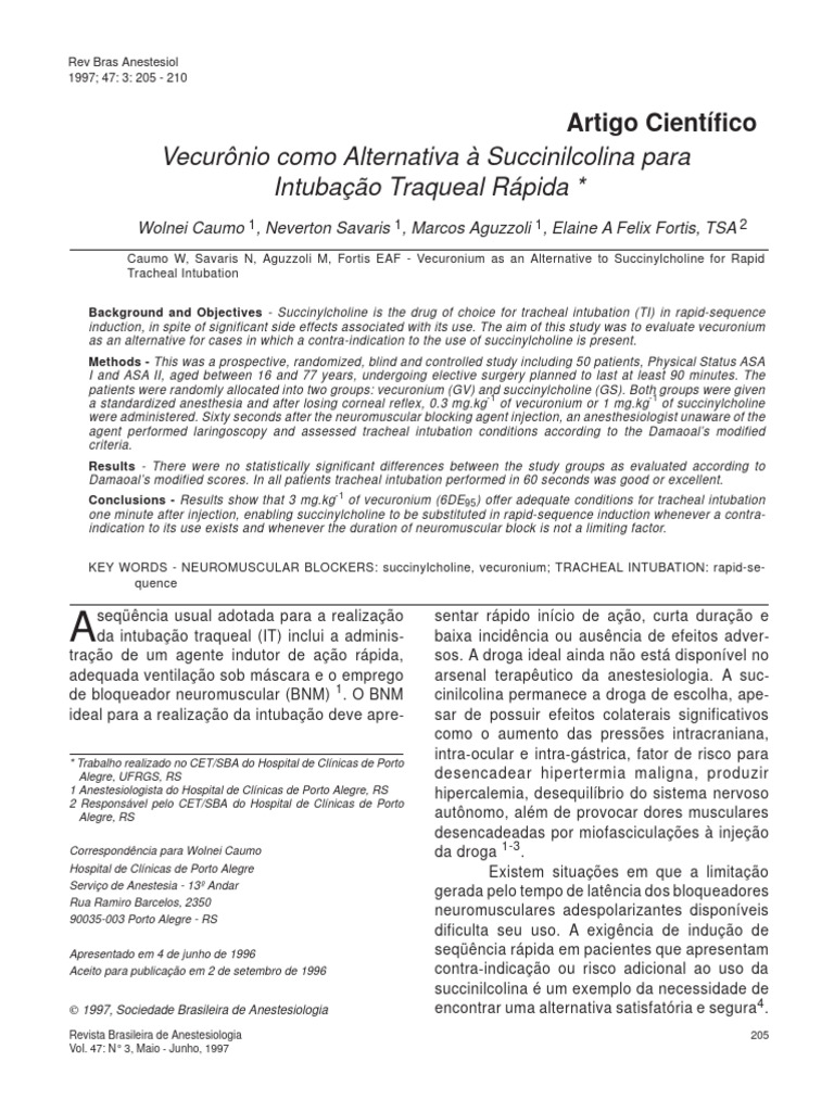 Vecurónio Como Alternativa Ao Suxametónio para Intubação em ISR | PDF ...