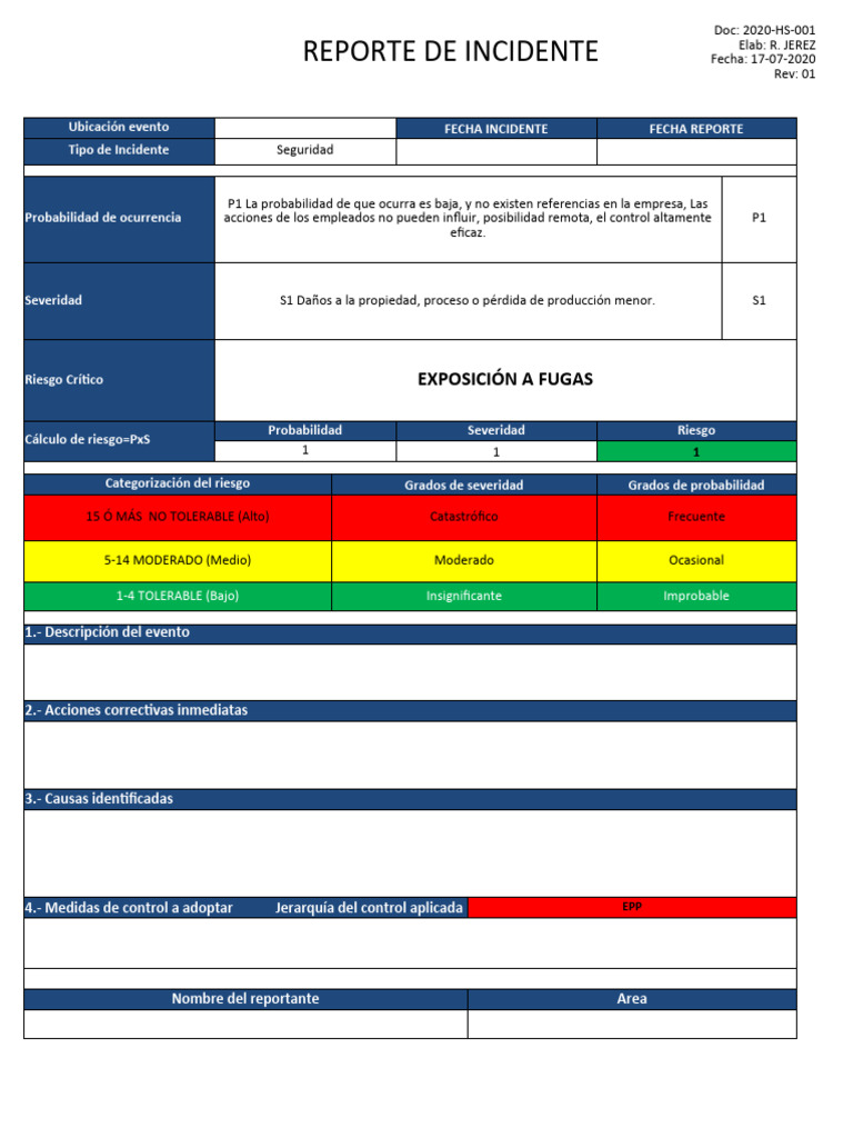 Formato Reporte Incidentes-Rev.01 | PDF | Enfermedades y trastornos ...