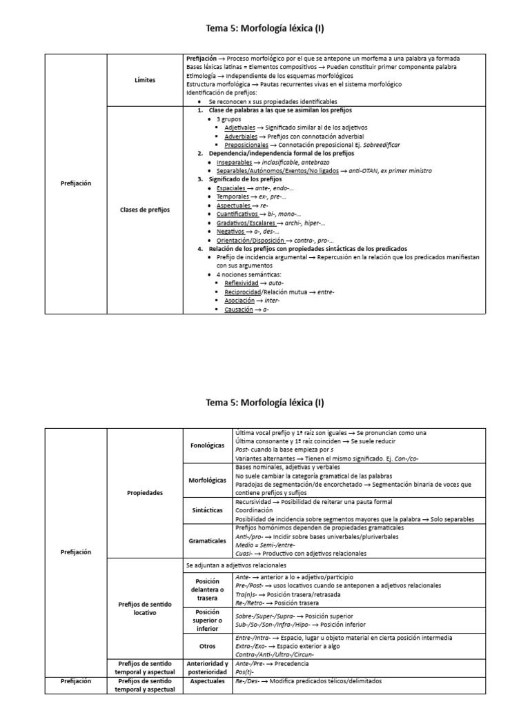 Tema 5 Esquema Morfo | PDF | Palabra | Verbo