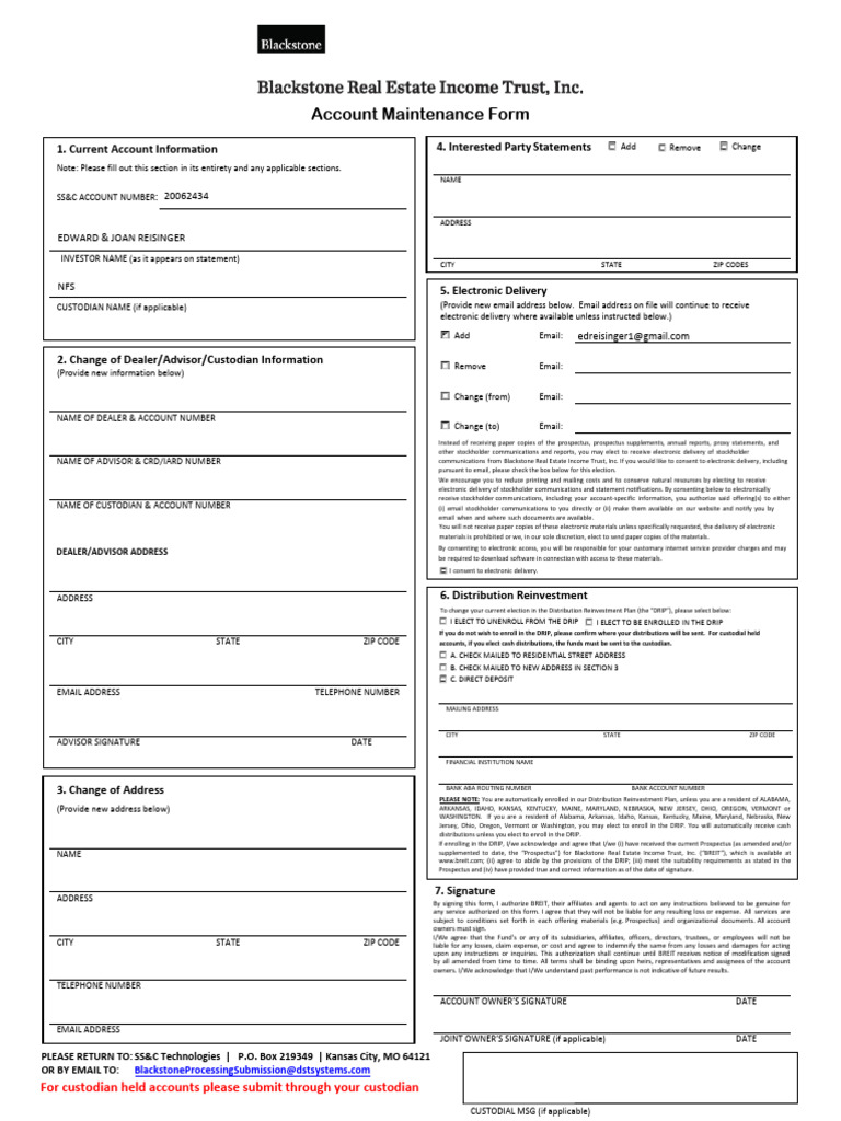Updated BREIT Generic Maintenance Form As of August 2019 | PDF | Zip Code