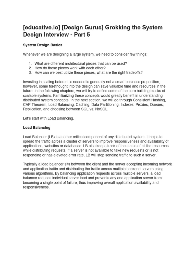 Educative System Design Basic Part0 | PDF | Load Balancing (Computing) | Cache (Computing)