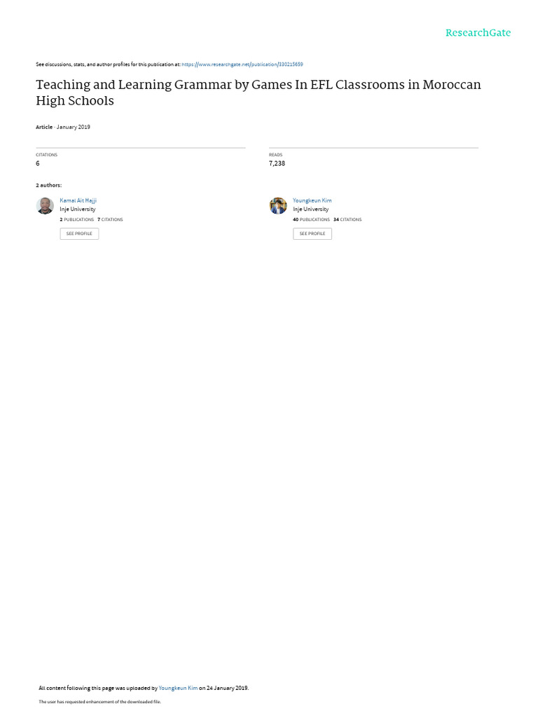 Teachingand Learning Grammarby Games Hajji Kim 2019 | PDF | English As A Second Or Foreign ...