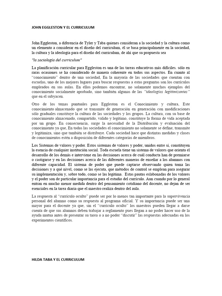 John Eggleston y la Sociología del Currículum | PDF | Crecimiento ...