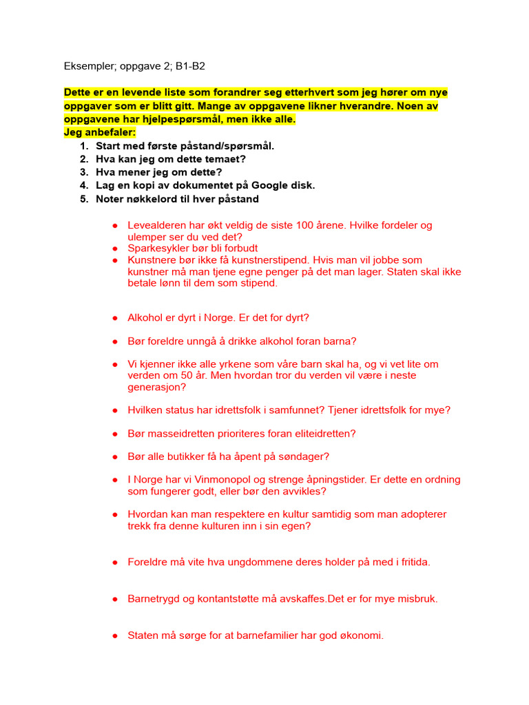 Eksempler Oppgave 2 B1-B2 | PDF