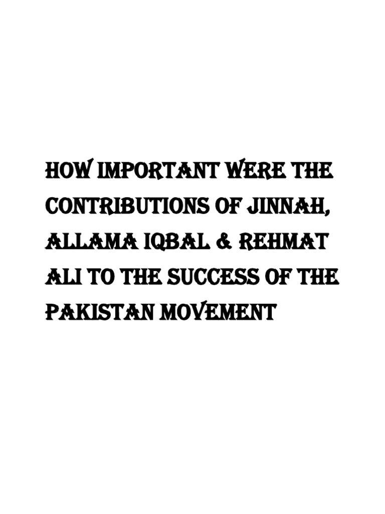 10-Contributions of Jinnah Iqbal and Rehmat Ali | PDF