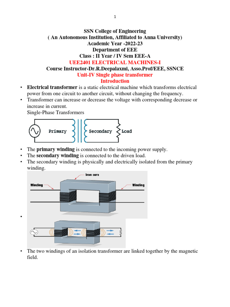 Transformer-Construction-Basic Principle of Operation-Emf Equation ...
