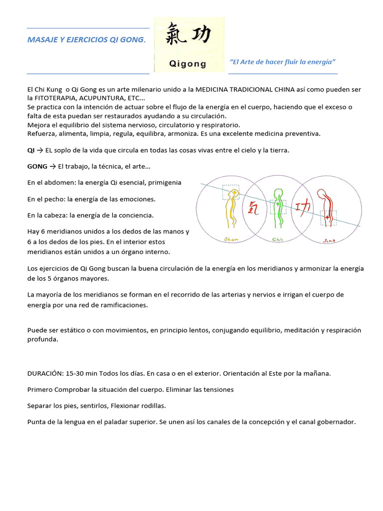 AUTOMASAJE Qi Gong y Ejercicios | PDF | Qi | Qigong
