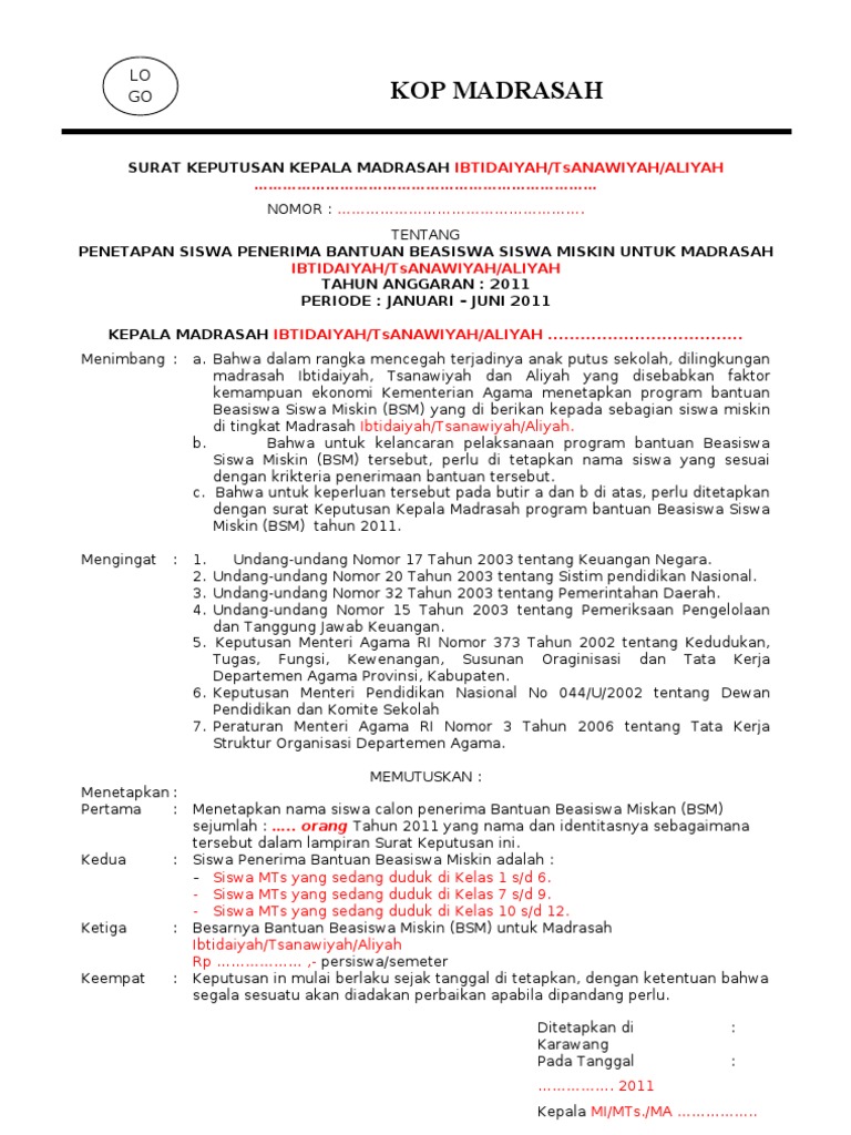 Contoh SK BSM | PDF