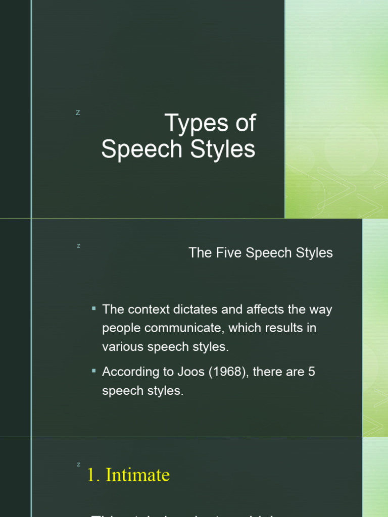Types of Speech Styles | PDF