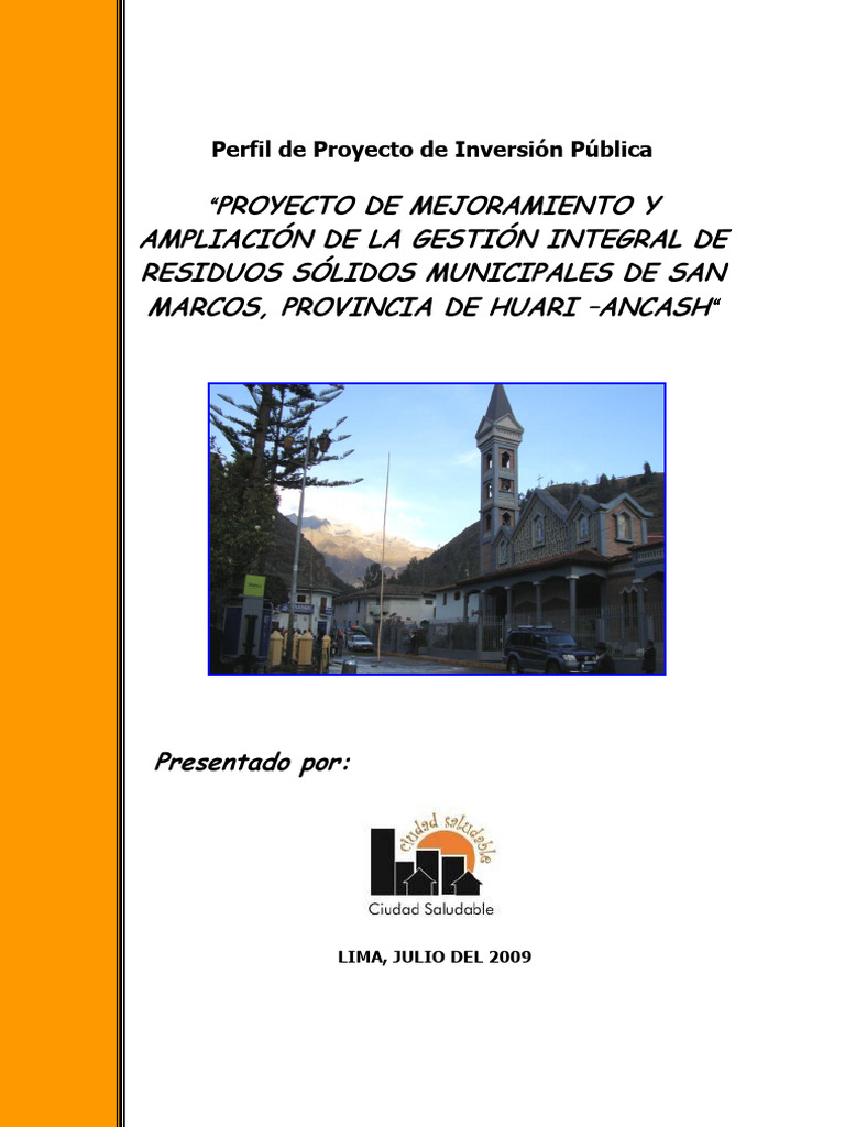 Perfil de Proyecto San Marcos | Descargar gratis PDF | Residuos | Gestión de residuos