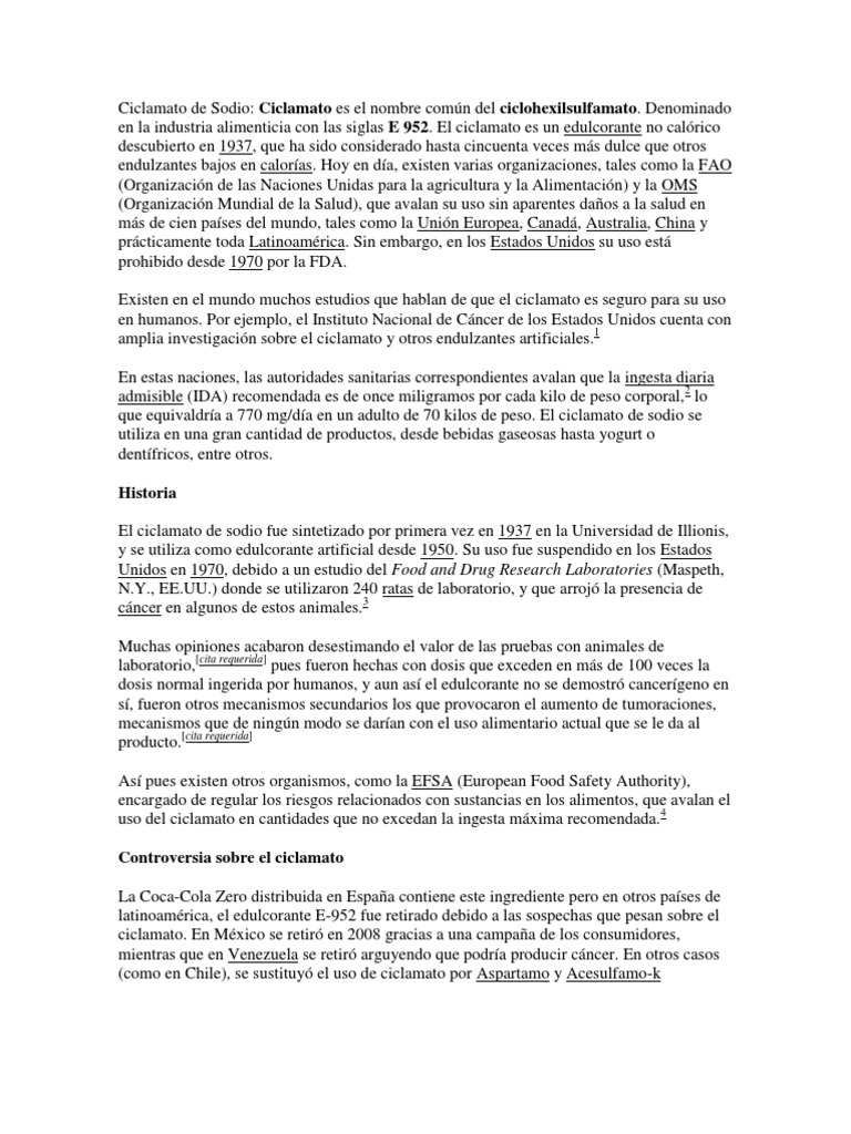 Ciclamato de Sodio | PDF | Compuestos químicos | Sustancias químicas