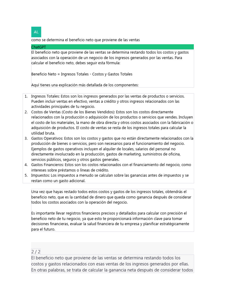 Como Se Determina El Beneficio Neto Que Proviene de Las Ventas | PDF ...
