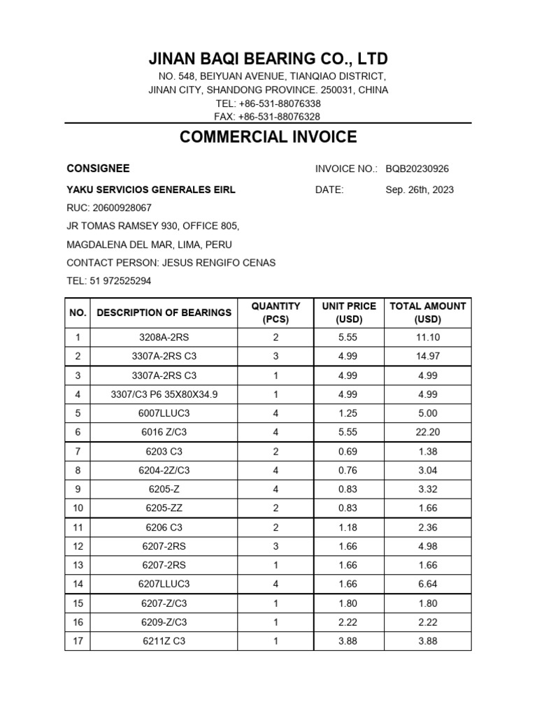 Commercial Invoice 2023-9-26 | PDF