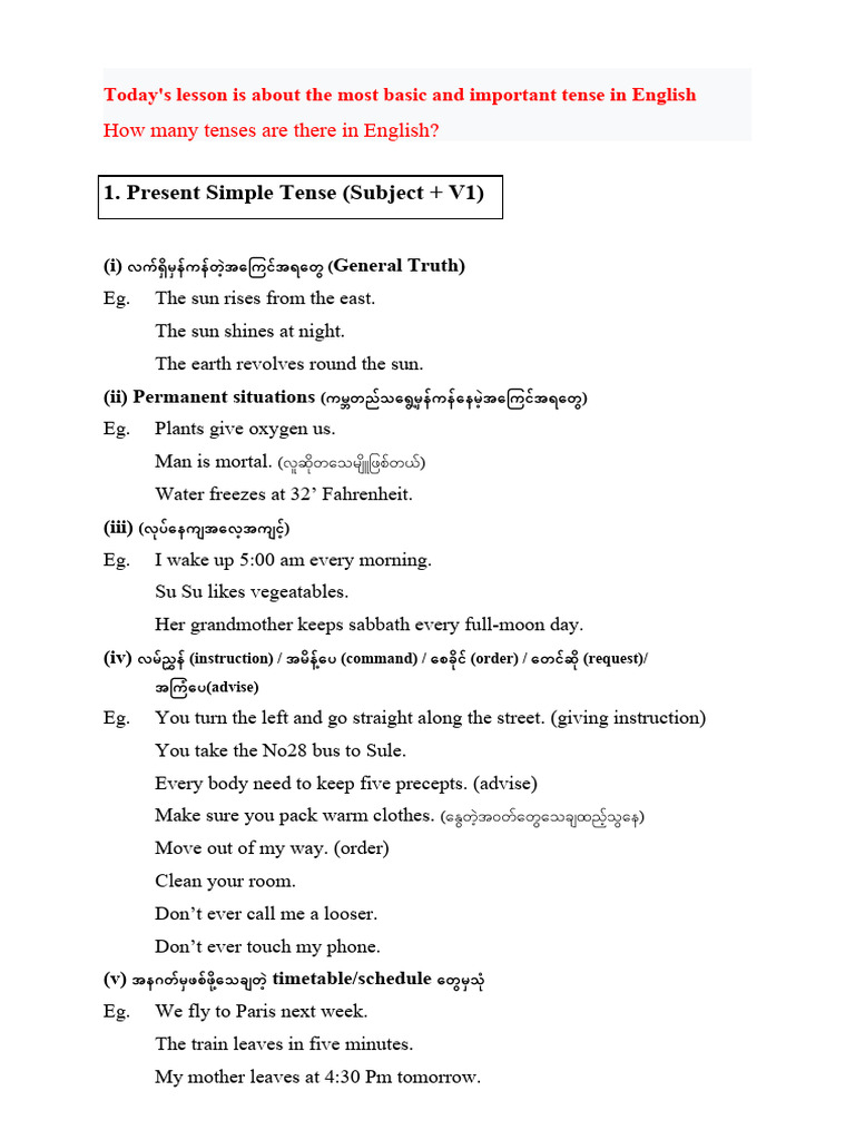 Types of Tenses | Download Free PDF | Grammatical Tense | Verb