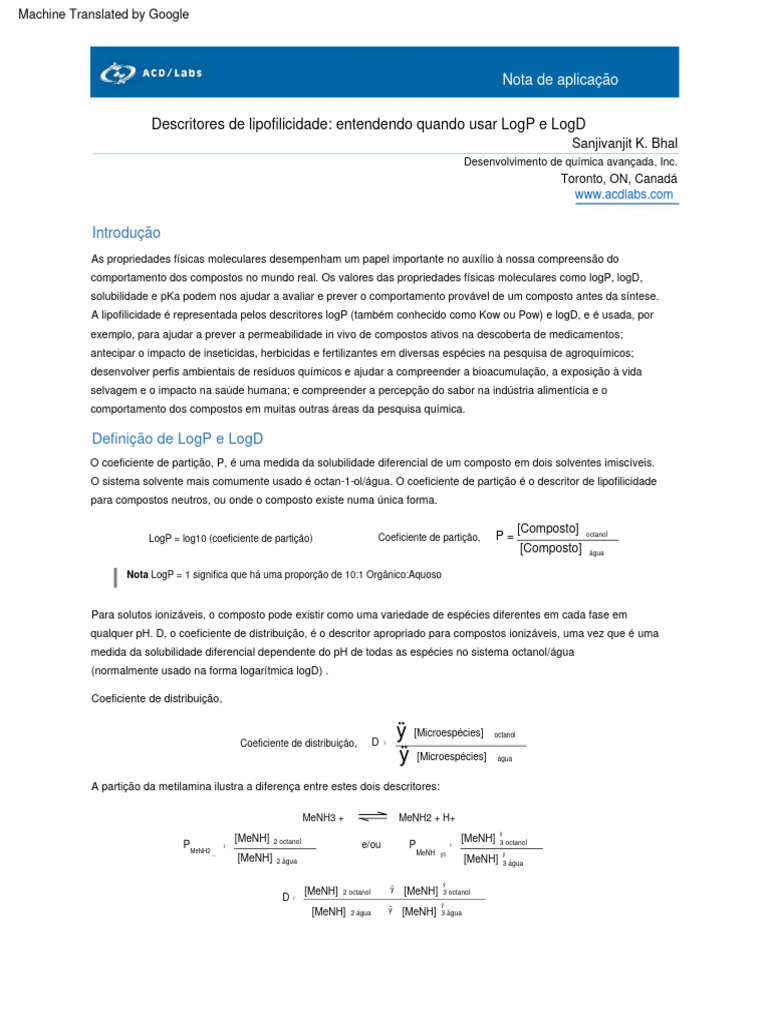 Diferenças entre LogP e LogD na Lipofilicidade | PDF | Ph | Solubilidade